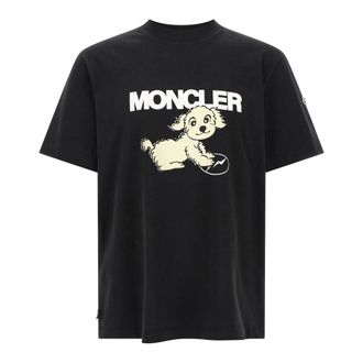 Moncler Hunde-Print Baumwoll-T-Shirt - - Tops - Herren - Schwarzk - XL