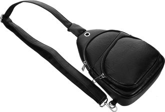 Yardwe Schwarze PU Brusttasche Herren Sling Bag mit Reißverschluss Vielseitige Umhängetasche für Alltag Sport und Outdoor Praktische Fanny Pack für Jungen un