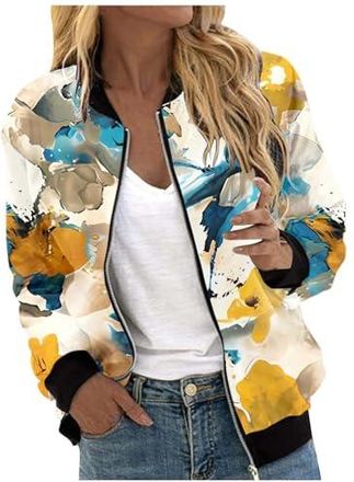 Generic 2026 Vestes d&eacute;contract&eacute;es pour femme avec fermeture &eacute;clair et imprim&eacute; int&eacute;gral, jaune, XXL