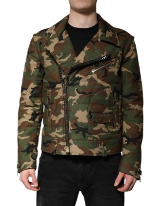 Dolce & Gabbana Mens Multicolor Camouflage Nylon Biker Jacket Clothing