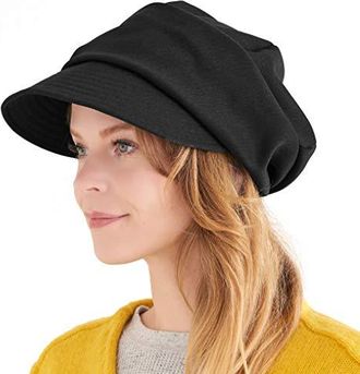 Charm by Casualbox Casquette Hiver Femme Plate Newsboy - Bonnet Visière Homme Large en Coton Bio Mode Boho Ete Chapeau Soleil Flat Cap Hipster Surdimensionnée Noir