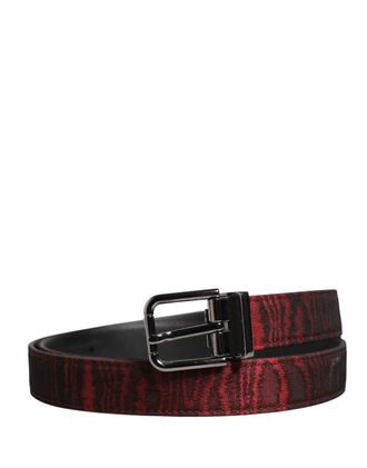 Dolce & Gabbana Men Red Jacquard Acetate Metal Buckle Belt Black And Polyester Calf