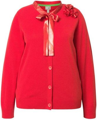Ulla Popken Strickjacke Strickjacke Satinbl&uuml;ten Rundhals Langarm