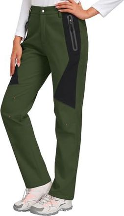 Heekpek Pantalon Randonnée Femme Hiver Thermique Imperméable Pantalons de Ski Femme Travail Softshell Pantalon Doublé Polaires de Randonnée, Vert Militaire, X
