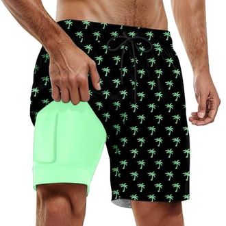 Generic Maillot de bain pour hommes &eacute;t&eacute; d&eacute;contract&eacute; plage pantalon double couche mode polyvalent d&eacute;contract&eacute; style short imprim&eacute;, vert, XXL