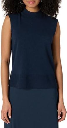 Amazon Essentials Pull à Manches Courtes et Col Cheminée, Coupe Classique Femme, Bleu Marine, L