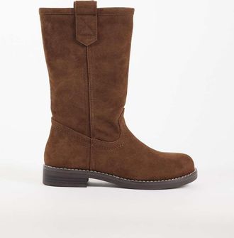 Asos Clementine Pull-on-Trucker-Kniestiefel in schokobraunem Velourslederimitat