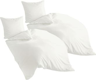 JACK by Bierbaum 155x220cm 4 TLG. hochwertige Uni Fein Biber Bettw&auml;sche einfarbig Wei&szlig;/Anthrazit, Farbe:Wei&szlig;