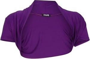 Easy Young Fashion 3009 Boléro à manches courtes pour femme - Élastique et moulant - Veste basique à épaules dénudées - Veste douce à lavant ouverte, Violet, 34-40