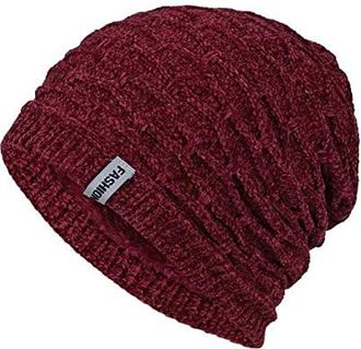 Generic Chapeau chaud en tricot torsad&eacute; pour homme - Doux et &eacute;pais - Joli bonnet tricot&eacute; pour temps froid - Casquette de ski - Chapeaux dompt&eacute;s, Rouge, Taille