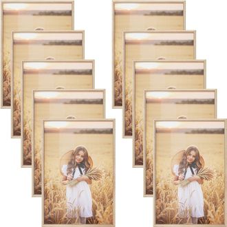 Woltu Bilderrahmen 40x60, 10er Set, Fotorahmen aus Massivholz und PS-Platte, Holzrahmen mit Passepartout, zum vertikalen oder horizontalen Aufh&auml;ngen/Aufstel
