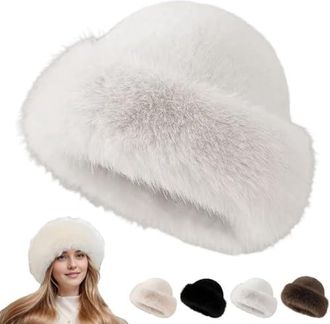Generic Chapeau cloche dhiver en fausse fourrure pour femme, casquette de p&ecirc;cheur en peluche douce, chapeau &eacute;pais coupe-vent pour temps froid, blanc, M