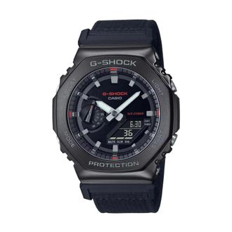 Casio Homme, Accessoires, Noir, Taille: ONE Size Montre à quartz à bracelet en tissu avec LED