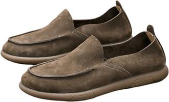Generic Mocassins r&eacute;tro &agrave; bout rond pour homme - Mocassins confortables et doux - Fait &agrave; la main - En cuir v&eacute;ritable - Chaussures de marche bateau pour homme,