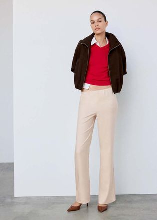 Mango Pantalon droit satin&eacute; &eacute;cru - Femme - XS - MANGO