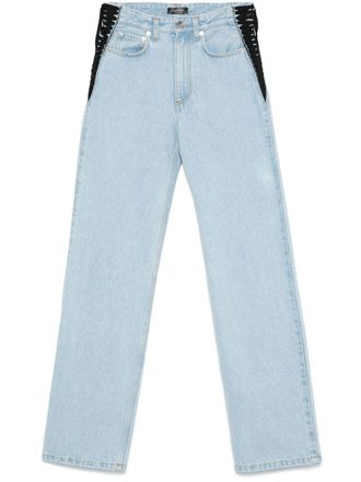 MUGLER jean droit &agrave; d&eacute;tail de la&ccedil;age - Bleu