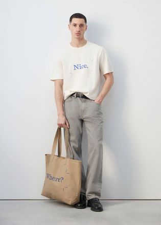 Mango Sac cabas en toile 100 % coton beige - Homme - Taille unique - MANGO MAN