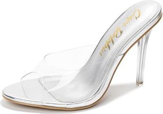 Cape Robbin Sandales &agrave; talons hauts &agrave; enfiler pour femme - Sandales &agrave; talons transparents pour femme - Chaussures habill&eacute;es de 9,5 cm - Talons sexy &agrave; bout ouvert 