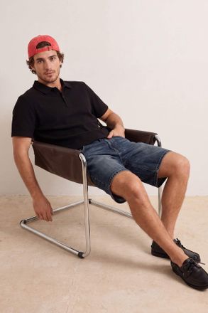 Trendyol MAN Herren Schwarz Einfarbig Kurz Regular Fit Poloshirts