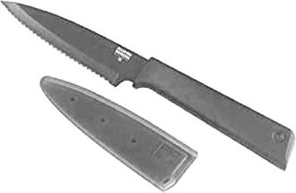 Kuhn Rikon COLORI+ Rüstmesser gezackte Klinge mit Klingenschutz, antihaftbeschichtet, Edelstahl, 19.5 cm, grau