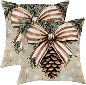 Generic Weihnachtszapfen Dekokissenbezug Quadratische Kissenh&uuml;llen Atmungsaktiv Kissenbezug F&uuml;r Balkon Schlafzimmer Heimdekoration 45X45Cm 2Er Set
