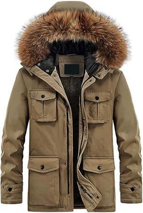 Generic Veste dhiver pour homme doublée en polaire - Veste militaire imperméable épaisse et chaude avec capuche en fausse fourrure - Fermeture éclair intégral