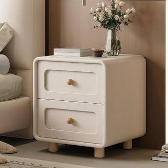 Generic Nachttisch Aus Leder Mit 2 Schubladen, Moderner Beistelltisch Mit Beinen Aus Massivholz, Nachtschrank Für Schlafzimmer Und Wohnzimmer(White,45cm)