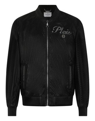 Philipp Plein Perforated Leather Nylon Bomber