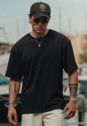 Siksilk Herren Schwarzes Texturiertes T-Shirt XXL