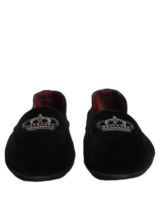 Dolce & Gabbana Mens Black Crown Embellished Dress Loafers Shoes Leather