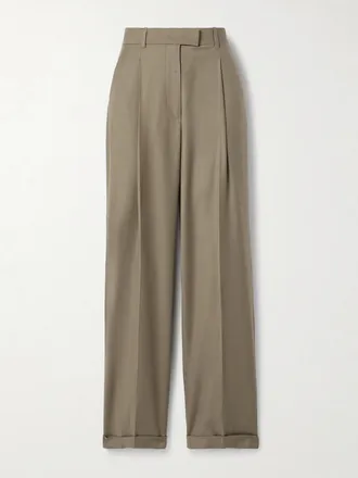 The Row Pantalon Droit En Flanelle De Laine À Plis Sorina - Marron