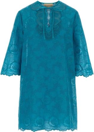 Valentino Garavani Femme, Robes, Bleu, Taille: 38 FR Broderie Anglaise Ties Mini Dress