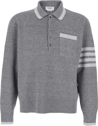 Thom Browne Homme, Tops, Gris, Taille: XL Polo avec d&eacute;tail 4-Barres