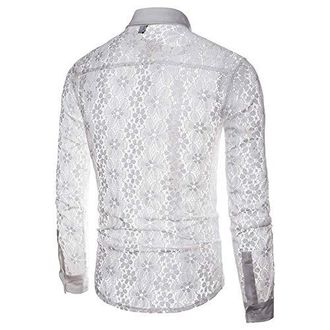 Generic Chemise en maille transparente pour homme - Chemises musculaires en r&eacute;sille - Chemise de mariage &agrave; manches longues - Coupe droite - T-shirt d&eacute;contract
