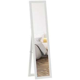 HOMCOM Miroir rectangulaire sur Pied Mural ou à Poser avec Cadre en Bois pour Salon Chambre à Coucher 37 x 157 cm Blanc