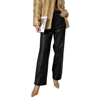 Generic TroUKers TroUKers en cuir pour femme Coupe droite Taille haute, Noir, S