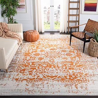 Safavieh Distressed Teppich für Wohnzimmer, Esszimmer, Schlafzimmer - Madison Collection, Kurzer Flor, Orange und Elfenbein, 91 X 152 cm