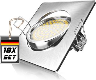 Brandson 18 x Set Ultra Flach LED Deckenspot eckig warmwei&szlig; schwenkbar - Einbauleuchte - Einbauspot Deckenstrahler - Slim Aluminium Druckgussrahmen Edelstahl O