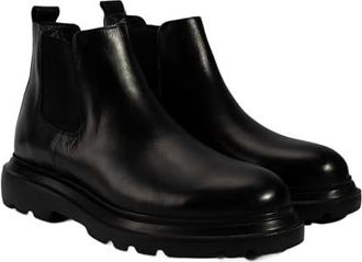 Desa Bottes en Cuir Man - Lacets &eacute;lastiques, Bout Rond, Talon Plat, Respirantes | Noir - 42