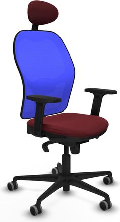 Piqueras y Crespo Schreibtischstuhl mit 2D-Armen, h&ouml;henverstellbare Lendenwirbelst&uuml;tze und festes Kopfteil, ausgestattet mit 5 Positionen, Blau/Kastanienbraun