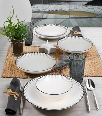 Hermia Elegant 24-Piece Dinner Set, 100% Porcelain | Includes Service Plates, Bowls, Dessert Plates | Dishwasher & Microwave Safe | Perfect for Any Occasion