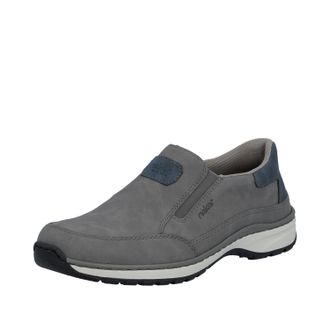 Rieker Slipper RIEKER, Herren, Gr. 43, grau, jeansblau, Lederimitat, Basic, Schuhe Slipper, Slip-on-Sneaker, Freizeitschuh, Halbschuh mit Gummizug