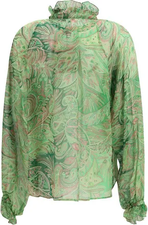 Etro Paisley Ruffled Silk Blouse - Green