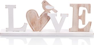 Com-Four Deko Aufsteller aus Holz - Schriftzug Love mit Herz und Vogel - Deko-Schriftzug zum Hinstellen - dekorativer Aufsteller f&uuml;r Fr&uuml;hjahr und Sommer (1 St&uuml;