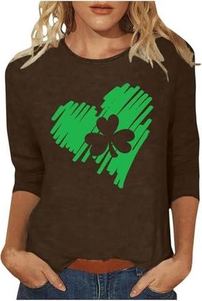 Generic Hauts de la Saint-Patrick pour femme - T-shirt &agrave; manches 3/4 - Motif tr&egrave;fle amusant - Pour femme - Printemps et &eacute;t&eacute; - V&ecirc;tements de vacances - St Patri