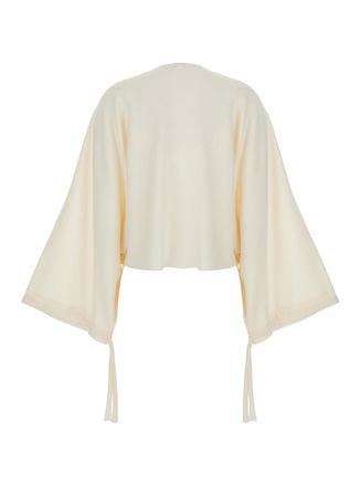 Max Mara Womens White Round Neck Sweater With Wide Sleeves Virgin Wool Tops Top