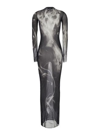 Jean Paul Gaultier Long Dress Smoking Women Print Black Technical Fabric