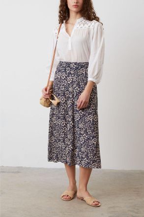 Gerard Darel Jupe mi-longue imprim&eacute; bicolore - BETTYNA - Marine