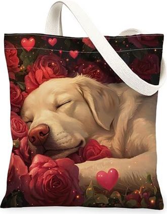Generic Sac fourre-tout en toile r&eacute;utilisable pour le shopping Motif Labrador retriever 33 x 38,1 cm Motif roses romantiques pour femme