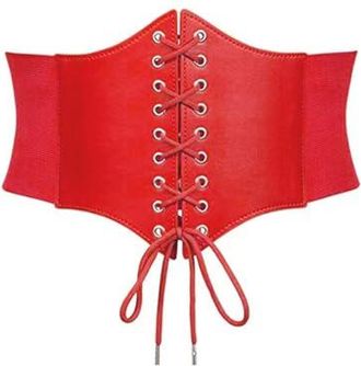 Generic Ceinture large à lacets Waspie pour femme - Ceinture élastique, rouge, S